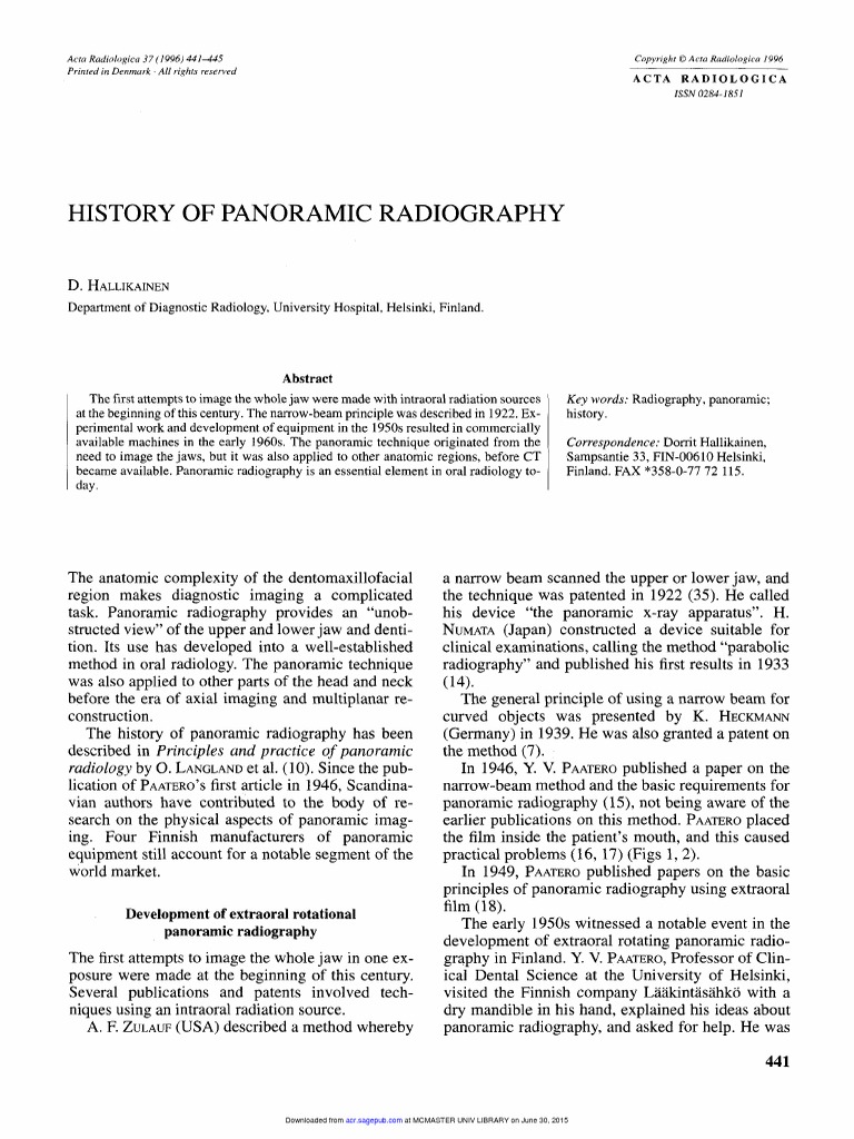 History of Panoramic Radiography | PDF | Radiography | Medical Imaging