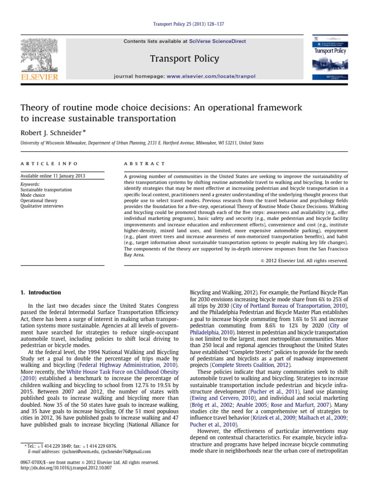 3 - Theory of Routine Mode Choice Decisions An Operational Framework To Increase Sustainable ...