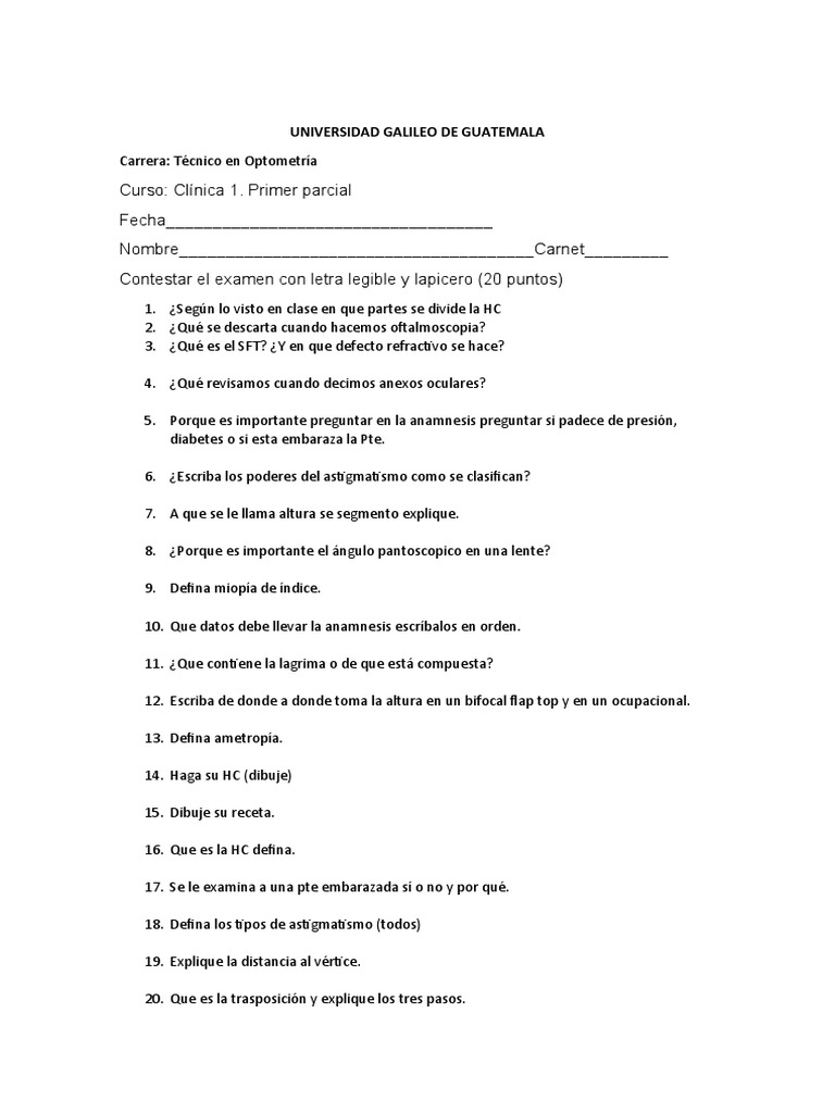 Examen Clinica 1 | PDF