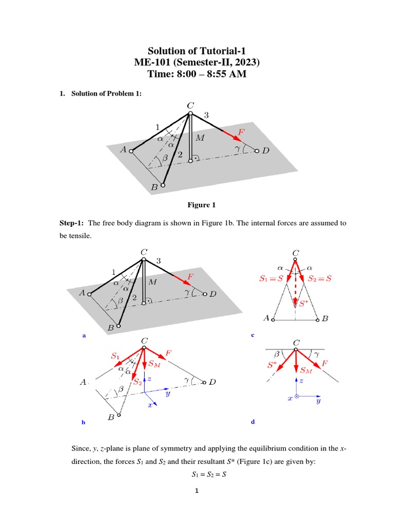 Tutorial-1 Solutions 2023 - F1 | PDF | Euclidean Vector | Force