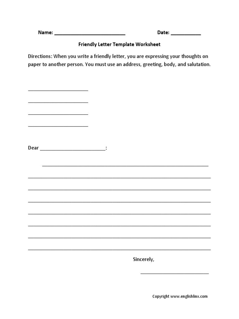 Friendly Letter Template Worksheet | PDF