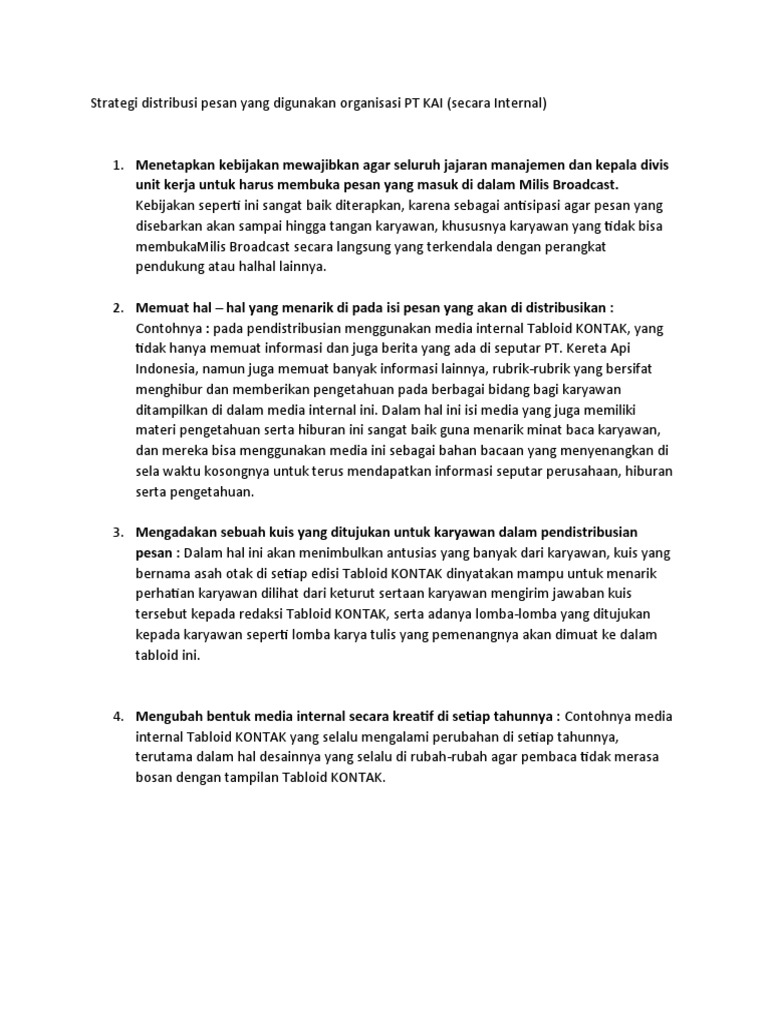 Strategi Distribusi Pesan Yang Digunakan Organisasi PT KAI | PDF
