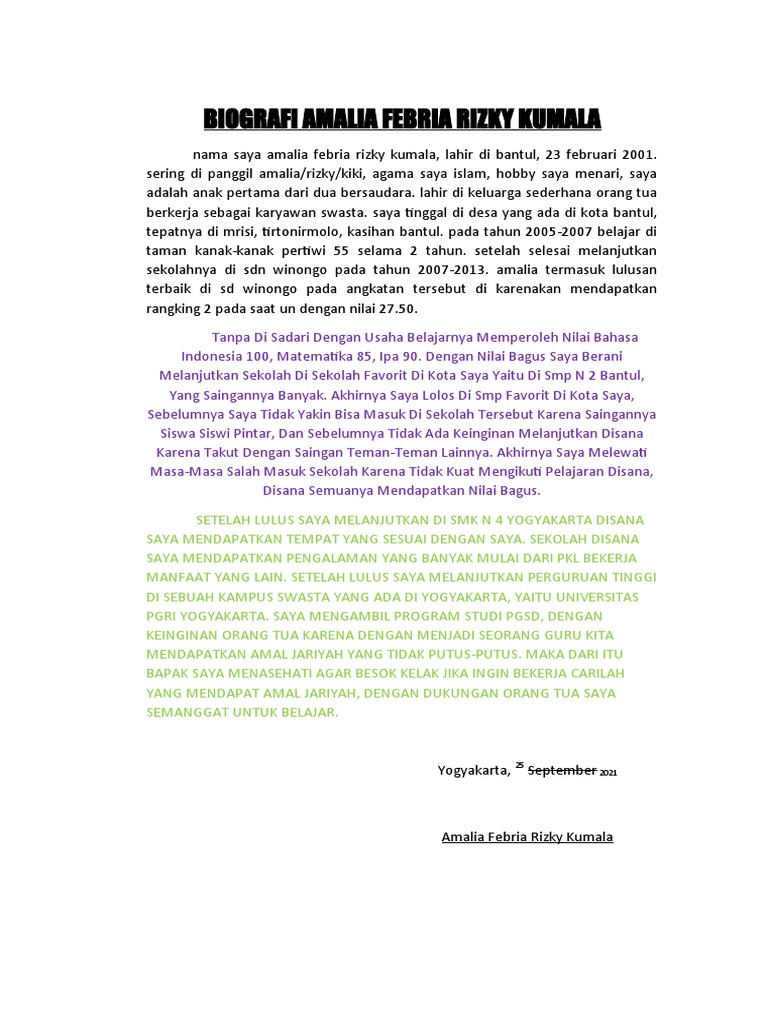 Biografi Amalia Febria Rizky Kumala | PDF