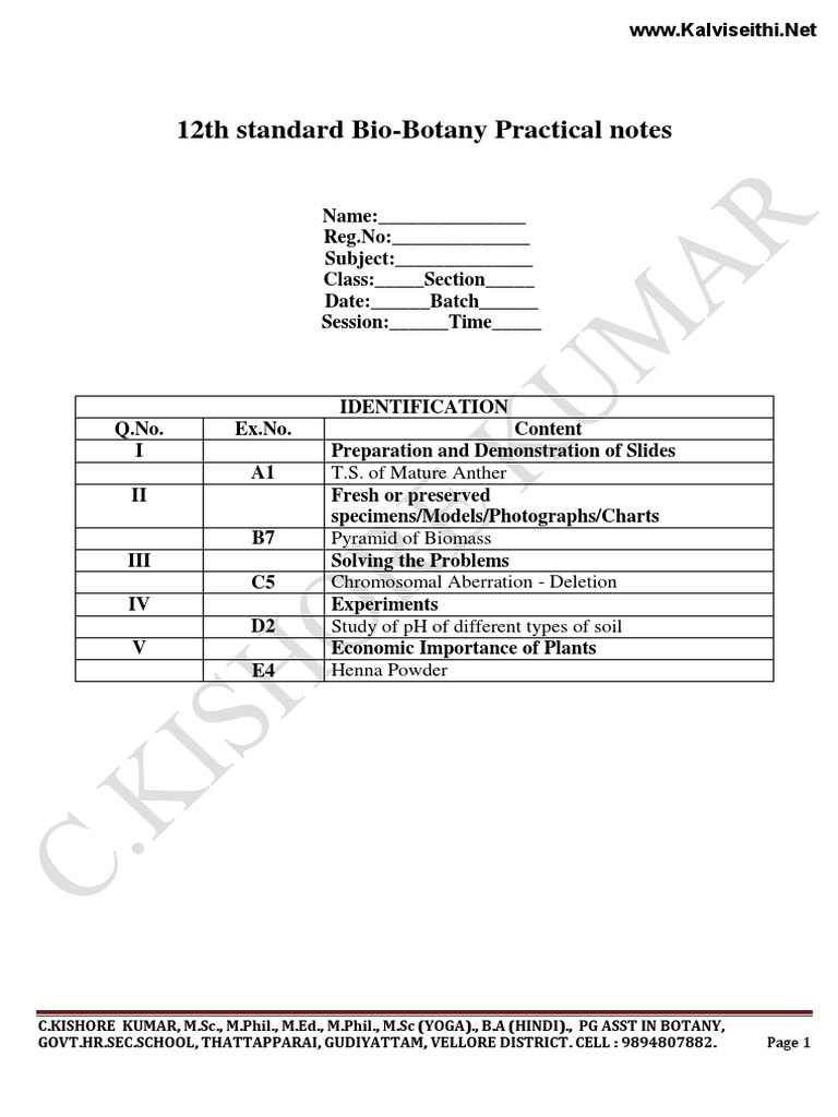 12th STD Bio-Botany EM Practical Notes | PDF | Gene Duplication | Genetics