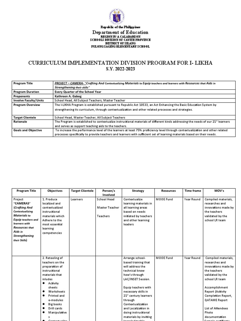 Work Plan Project I LIKHA | Download Free PDF | Teachers | Education Theory