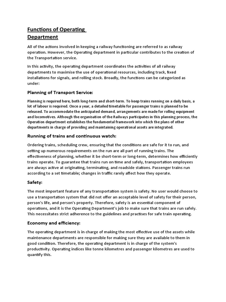 Functions of Railway Operating Department | PDF | Rail Transport | Train