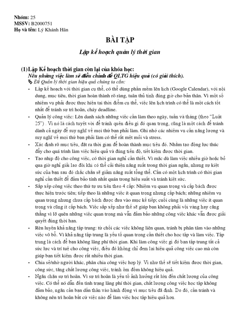 BT - Qu N Lý TH I Gian PDF | PDF