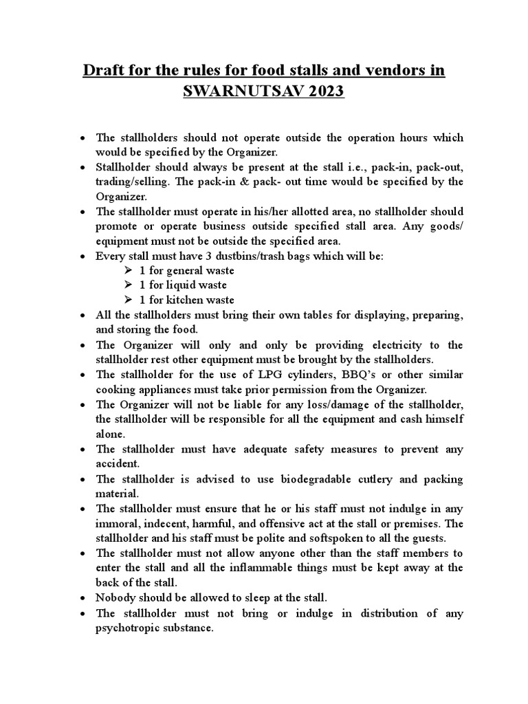 Draft For The Rules For Food Stalls in Fest | PDF | Food And Drink