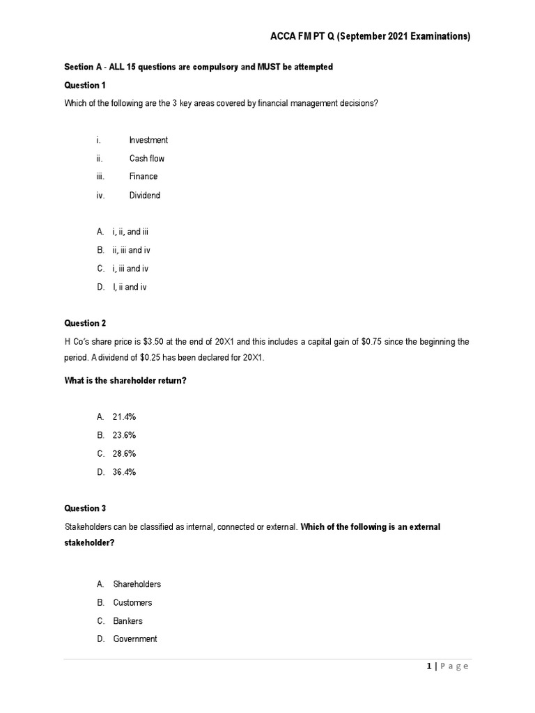 PT Questions (S2021) Class Exercises | PDF | Dividend | Equity (Finance)
