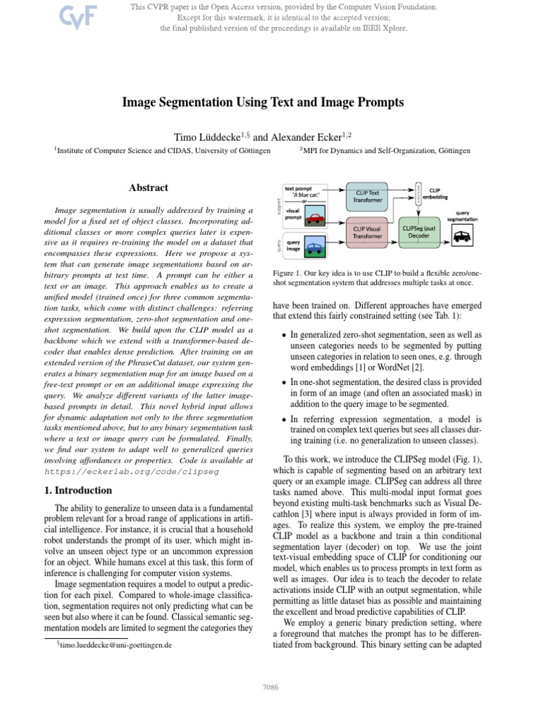 Luddecke Image Segmentation Using Text and Image Prompts CVPR 2022 Paper PDF | Download Free PDF ...