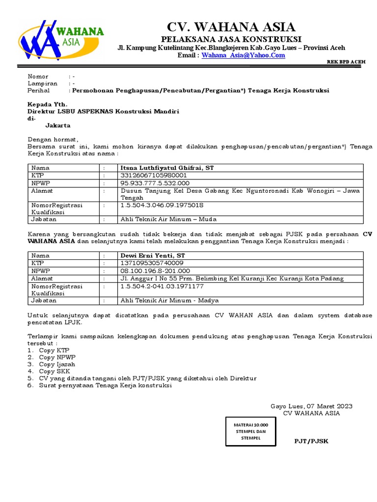 Form Penghapusan PJT-PJK | PDF