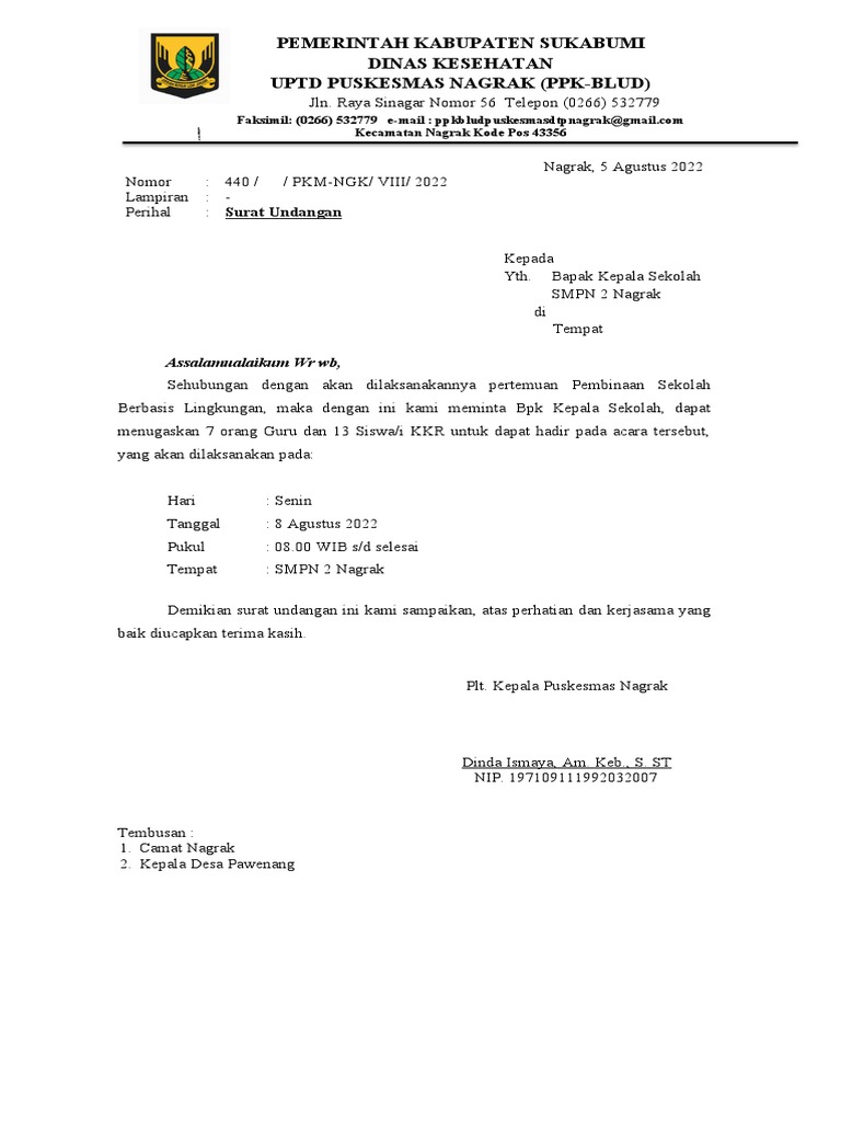 Surat Undangan Pembinaan Sekolah Berbasis Ling | PDF