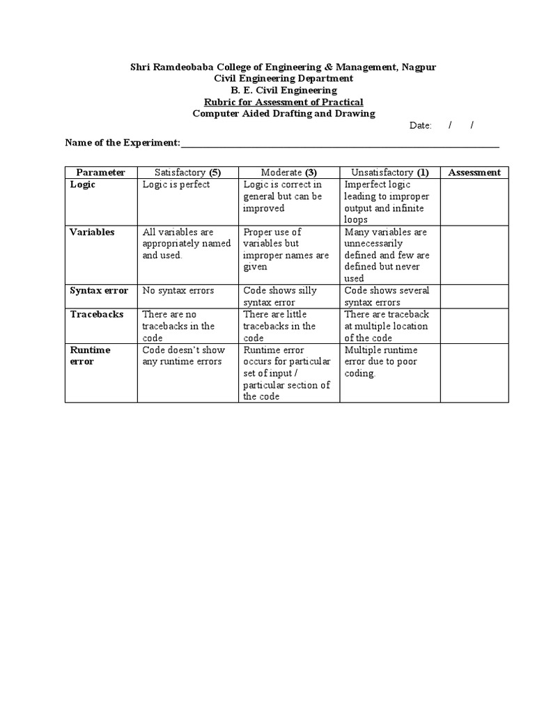Cadd Rubric Pdf Parameter Computer Programming Variable Computer Science 8869