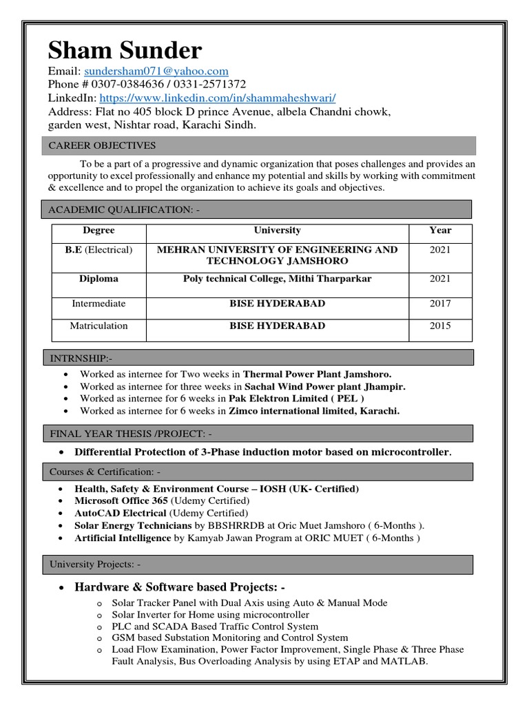 Sham Sunder CV | PDF | Computing | Electrical Engineering