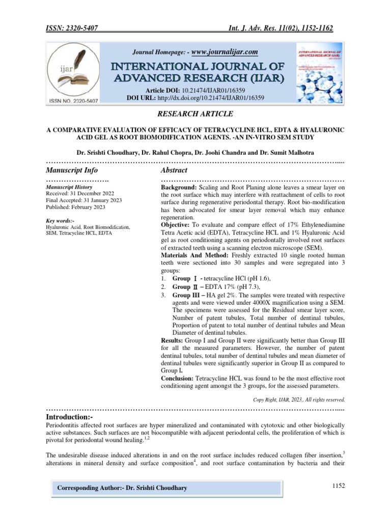 A Comparative Evaluation of Efficacy of Tetracycline HCL, Edta ...