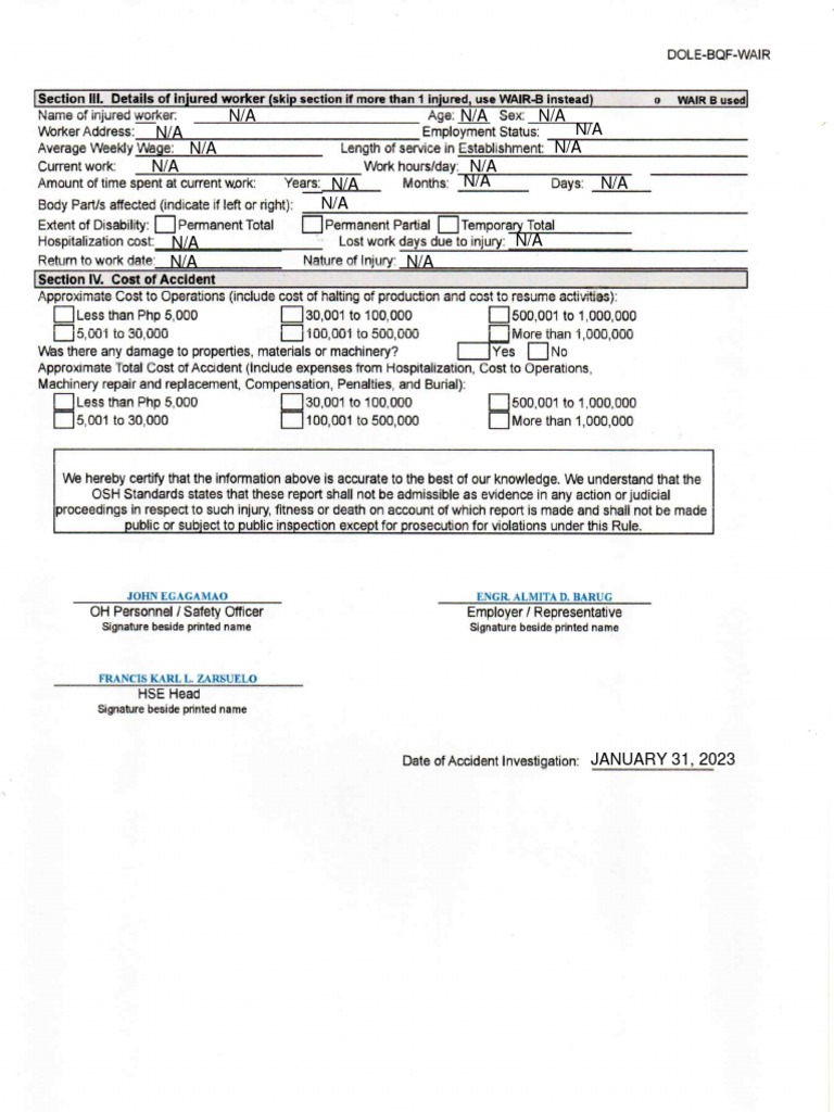 DOLE - FORM - WAIR - 1 - FOR - February 2023 PDF | PDF
