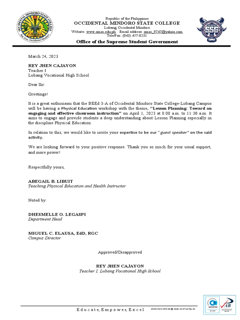 Letter of Invitation PE | PDF