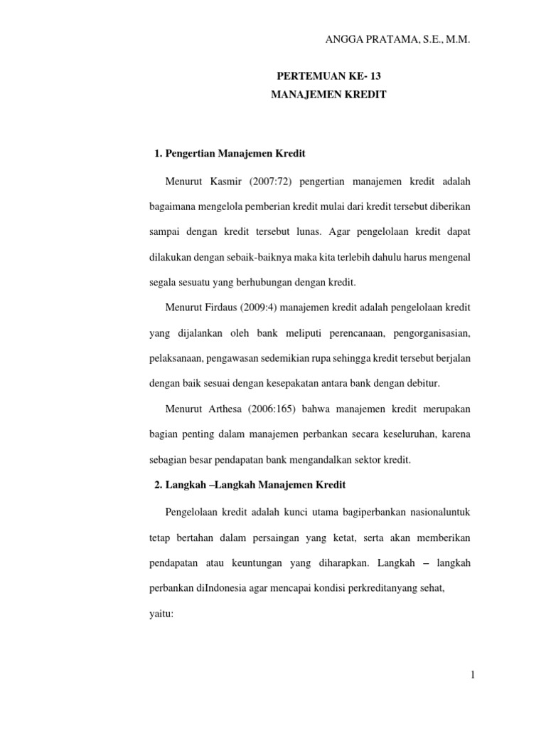 Pertemuan Ke-13 - Manajemen Kredit | PDF