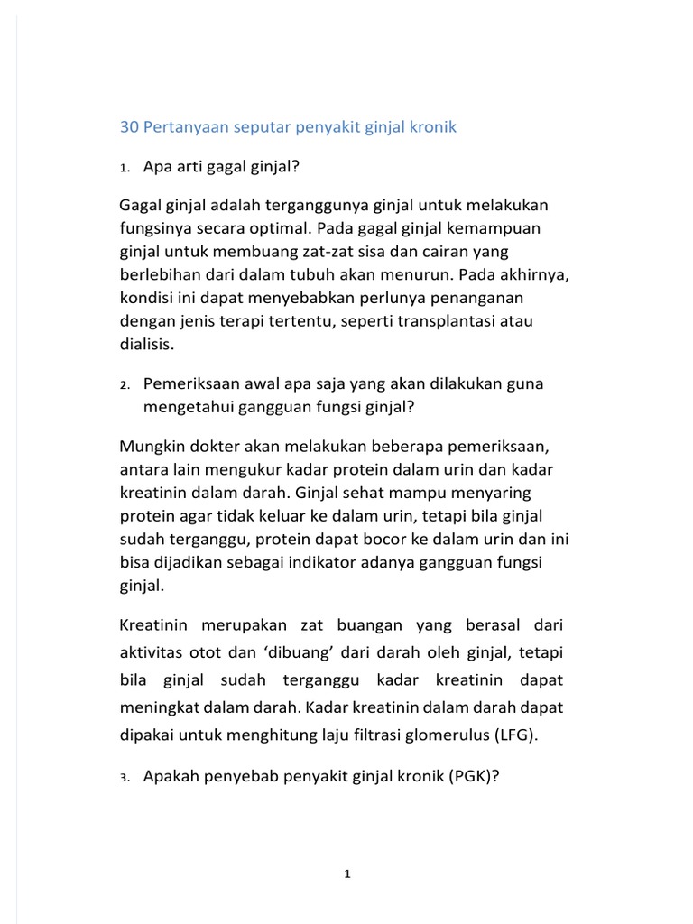 30 Pertanyaan Penting tentang PGK | PDF