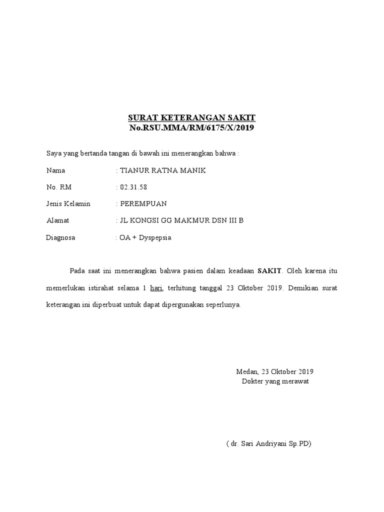 Surat Keterangan Sakit | PDF