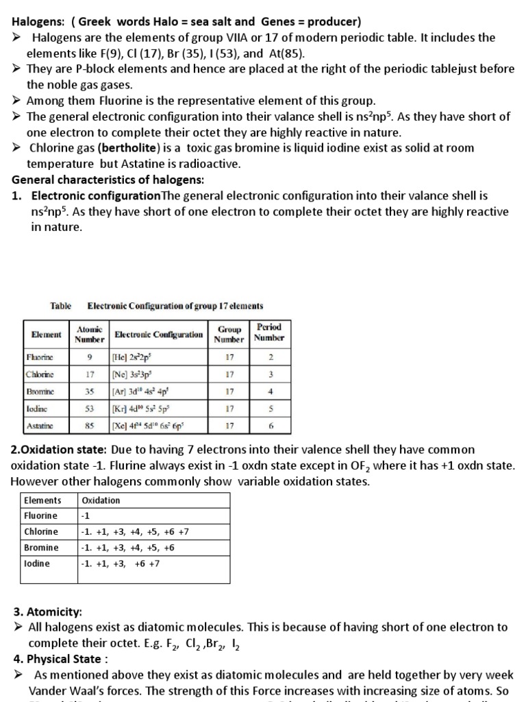Halogens (Explained Properly) | PDF | Chlorine | Iodine