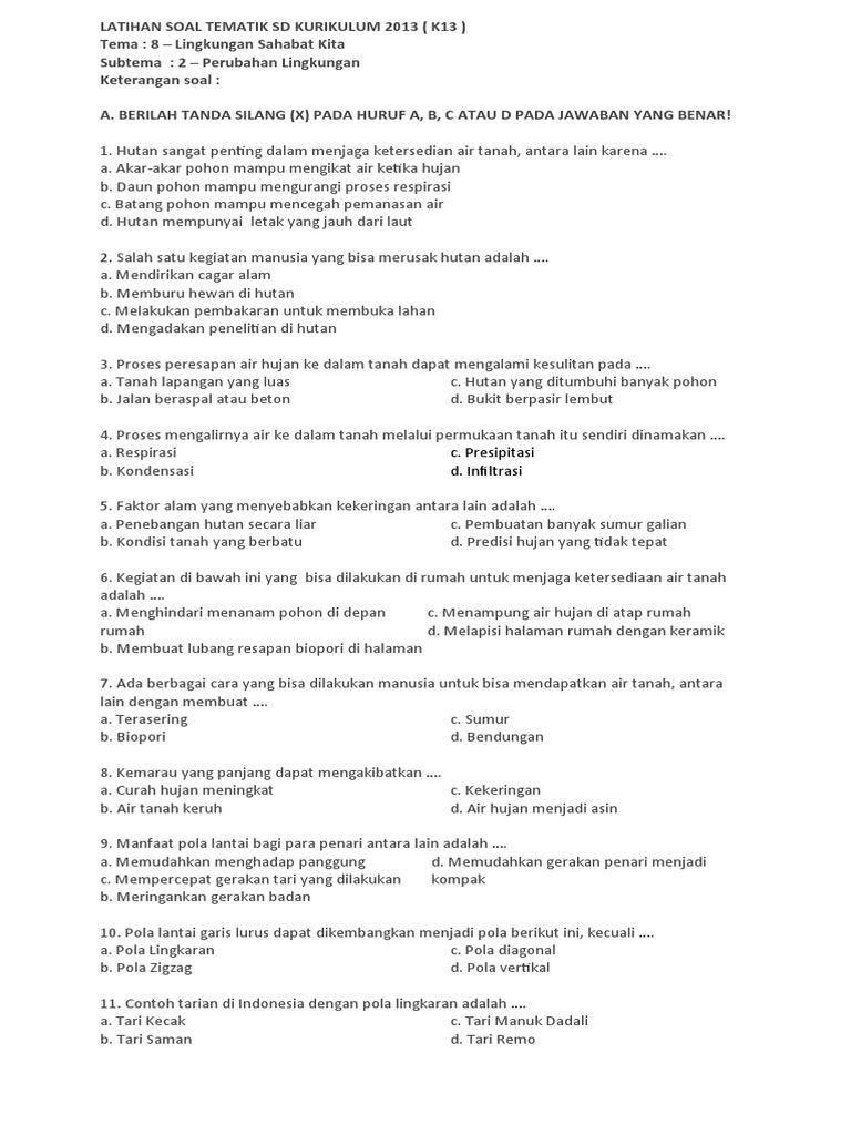 LATIHAN SOAL TEMATIK SD Tema 8 Sub 2 | PDF