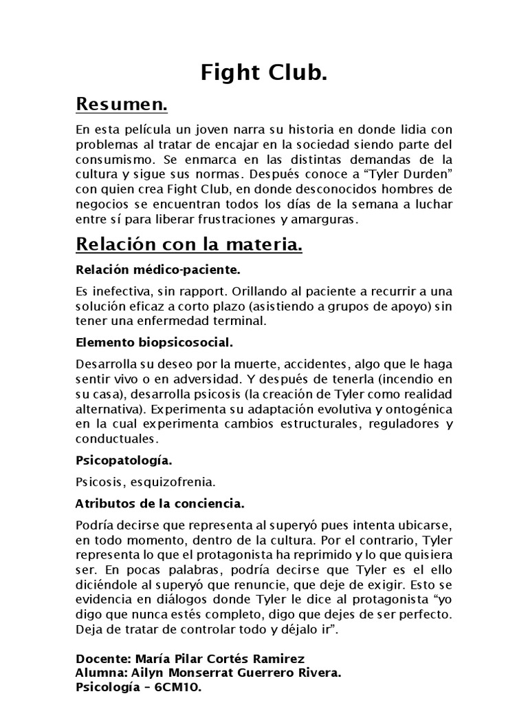 Fight Club | PDF | Pensamiento | Motivación