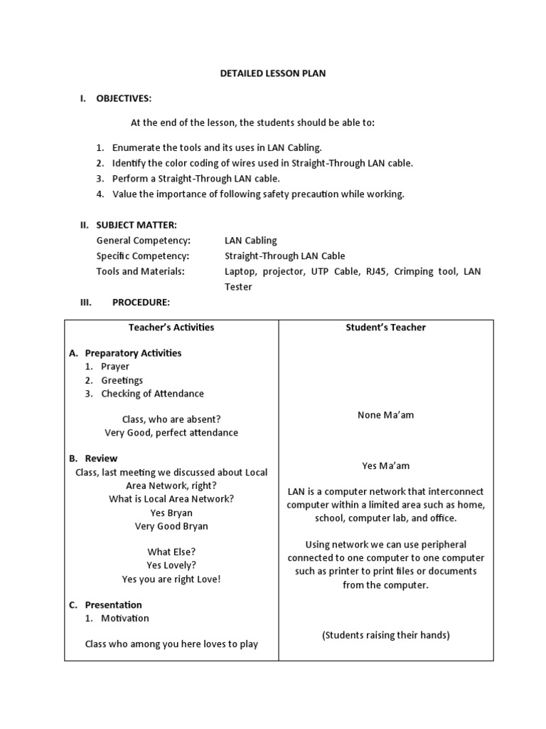 Detailed Lesson Plan | PDF | Local Area Network | Manufactured Goods