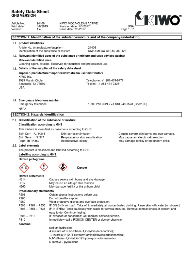MegaCleanActive SDS | PDF | Toxicity | Chemistry