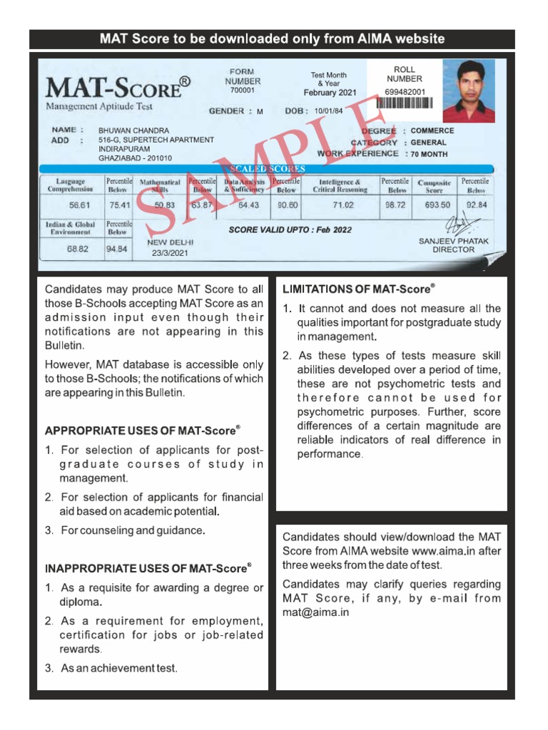 Mat Score and Its Interpretation | PDF | Percentile