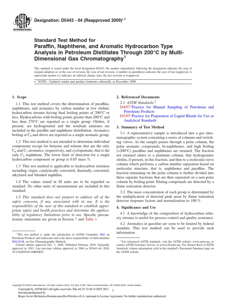 Astm D5443-04 Pna | PDF | Gas Chromatography | Applied And ...