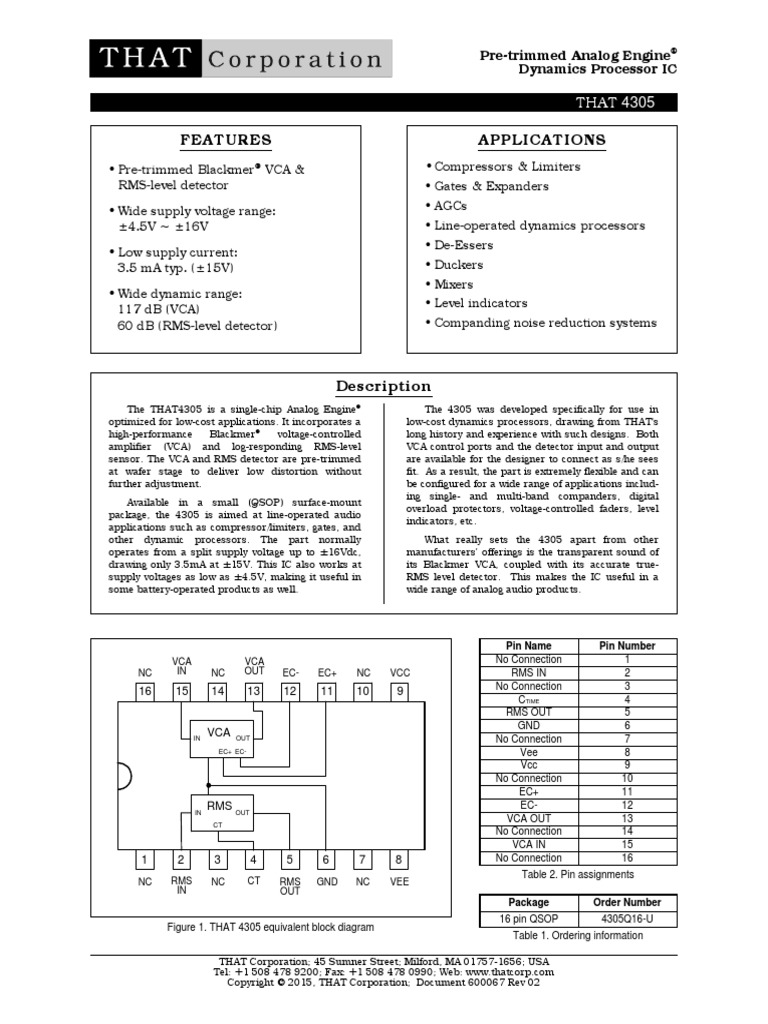 THAT 4305 Datasheet | PDF | Operational Amplifier | Detector (Radio)