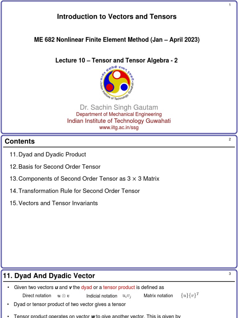Lecture 10 Tensor and Tensor Algebra 2 PDF | PDF | Tensor | Euclidean Vector