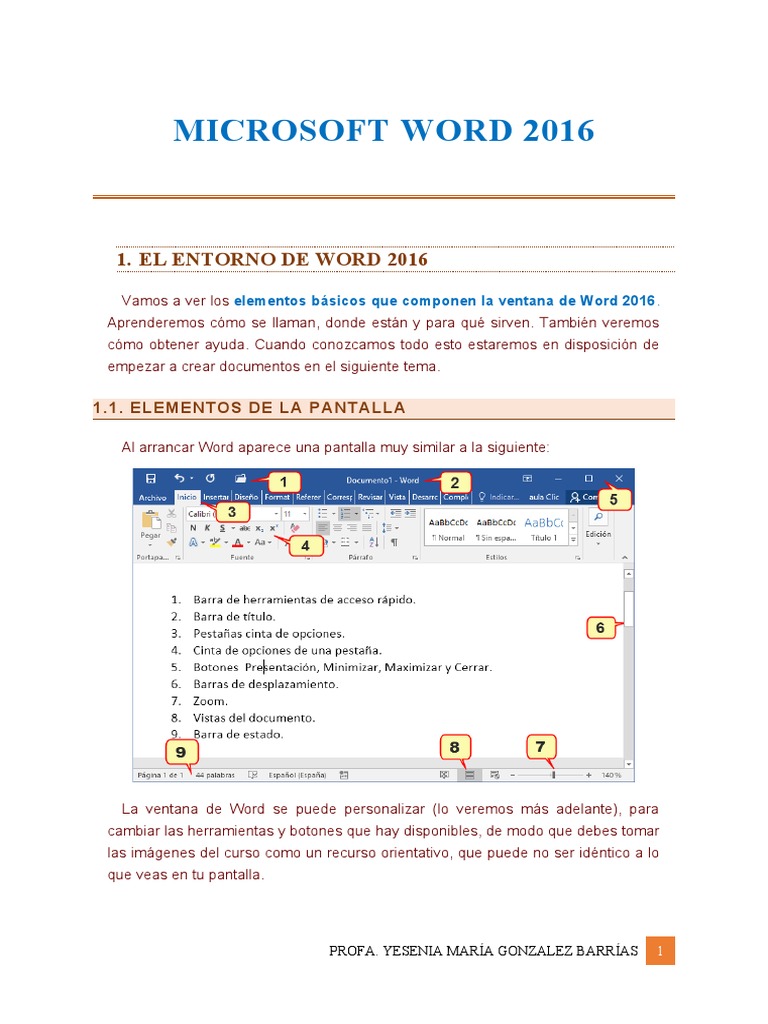 Entorno y Cinta de Opciones en Word 2016 | PDF | Ventana (informática ...