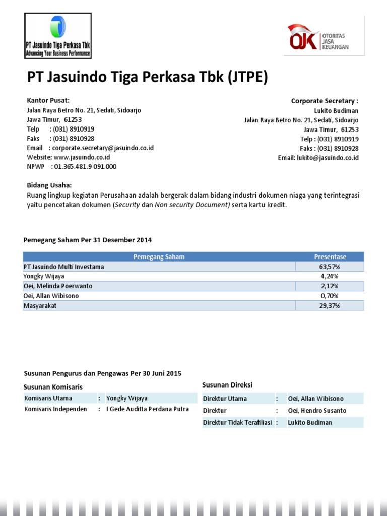 Jasuindo Tiga Perkasa TBK (JTPE) | PDF