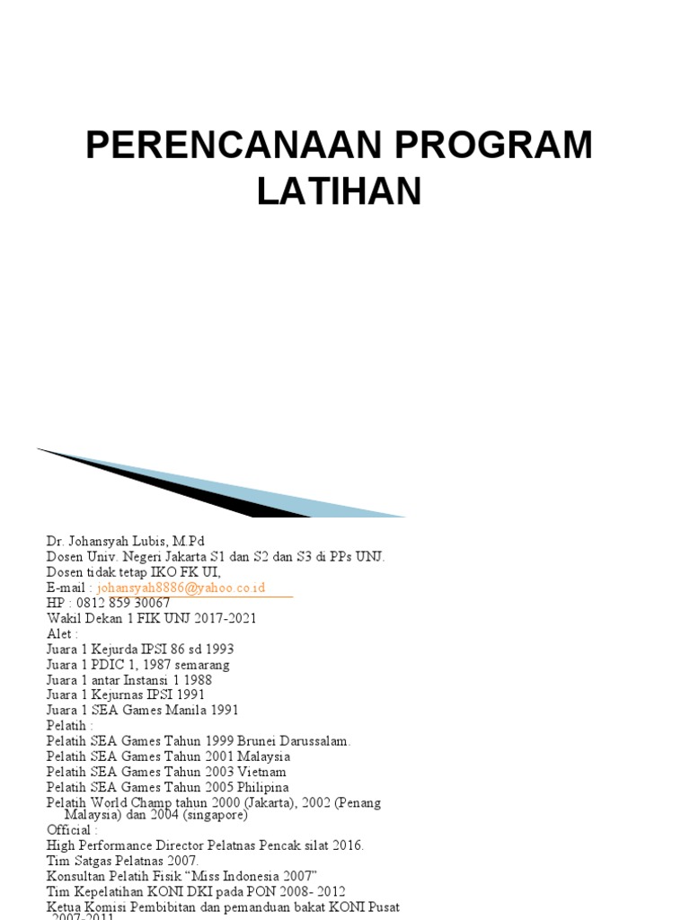 Dr. Johansyah Lubis, M.PD (Penyusunan Program Latihan) | PDF