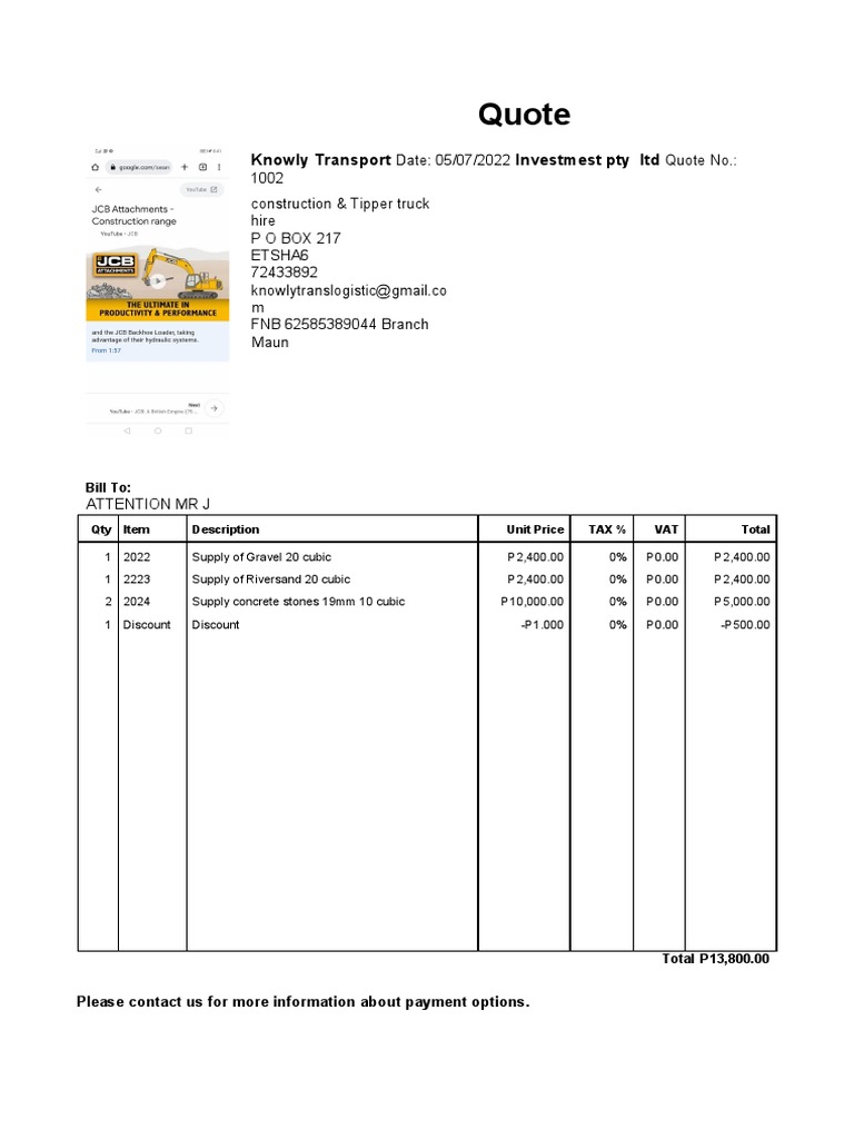 Construction Material Quote Summary | PDF