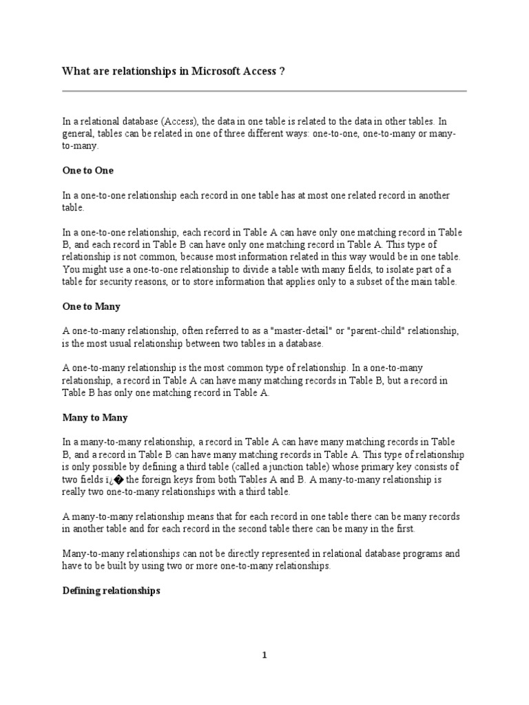 Relationships in Microsoft Access | PDF | Relational Database | Database Index