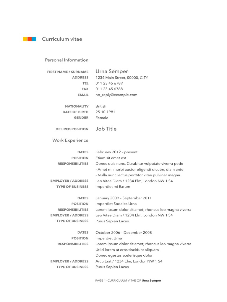CV for Urna Semper job | PDF