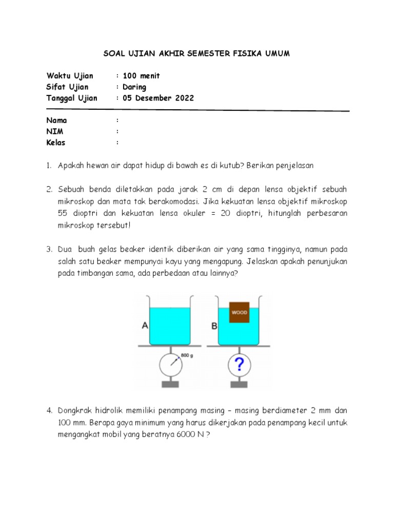 Soal UAS Fisika Umum PSIK 2022 | PDF