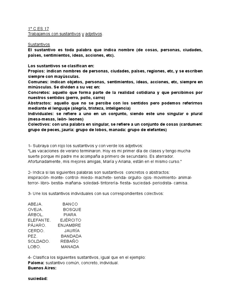 Clasificación y análisis de palabras: sustantivos, adjetivos, verbos y ...