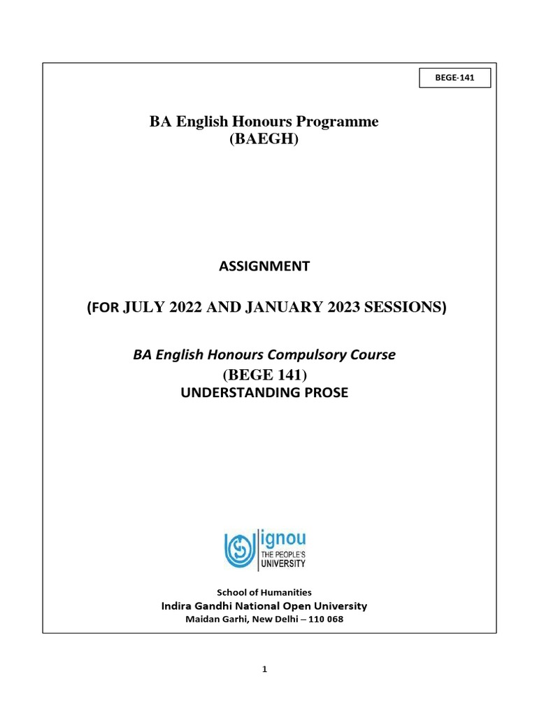 Assignment Bege-141 Understanding Prose July 2022 - Jan. 2023 | PDF Assignment Bege-141 Understanding Prose July 2022 - Jan. 2023 | PDF