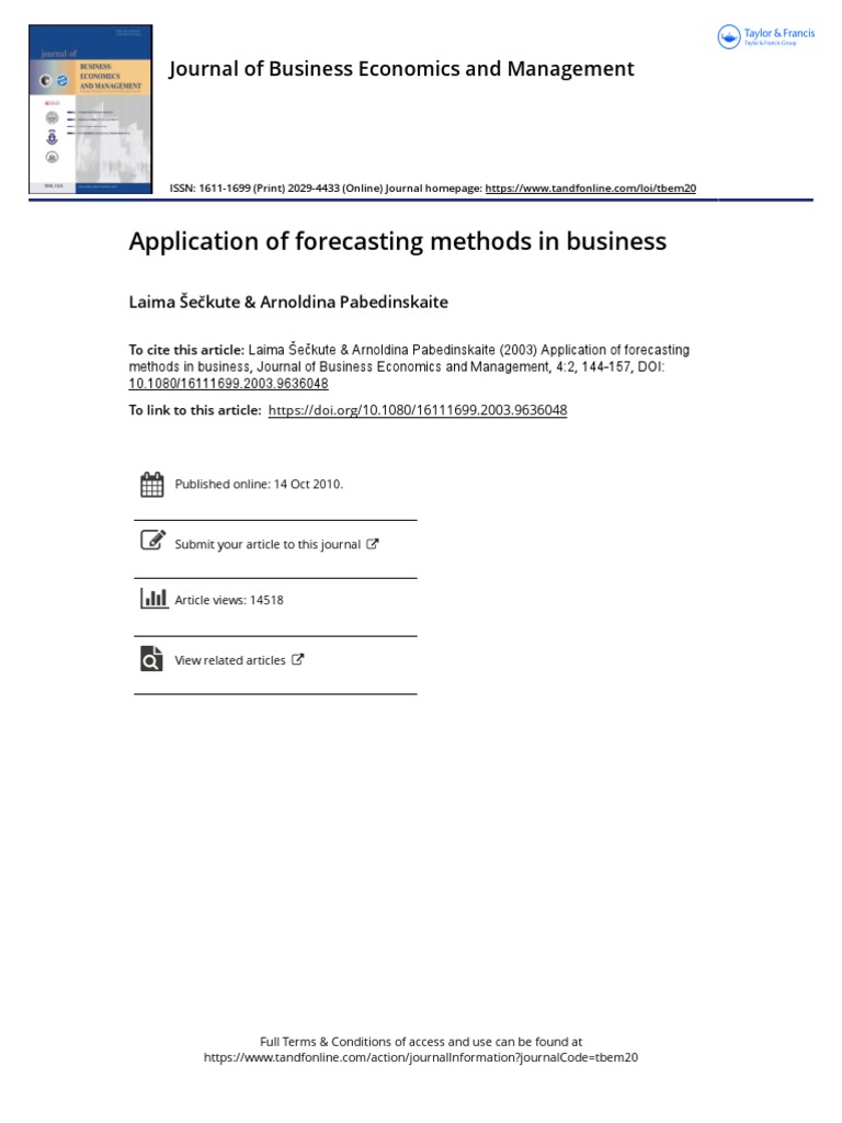 Application of Forecasting Methods in Business | PDF | Forecasting | Private Sector