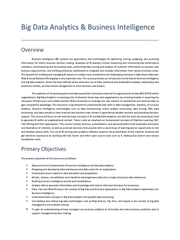 Big Data Analytics & Business Intelligence | PDF | Business ...
