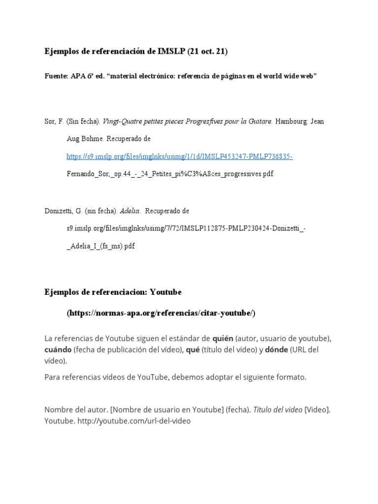 Ejemplos de Referenciación de IMSLP | PDF