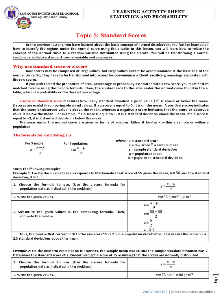 Topic 05 Standard Scores | PDF | Standard Deviation | Standard Score