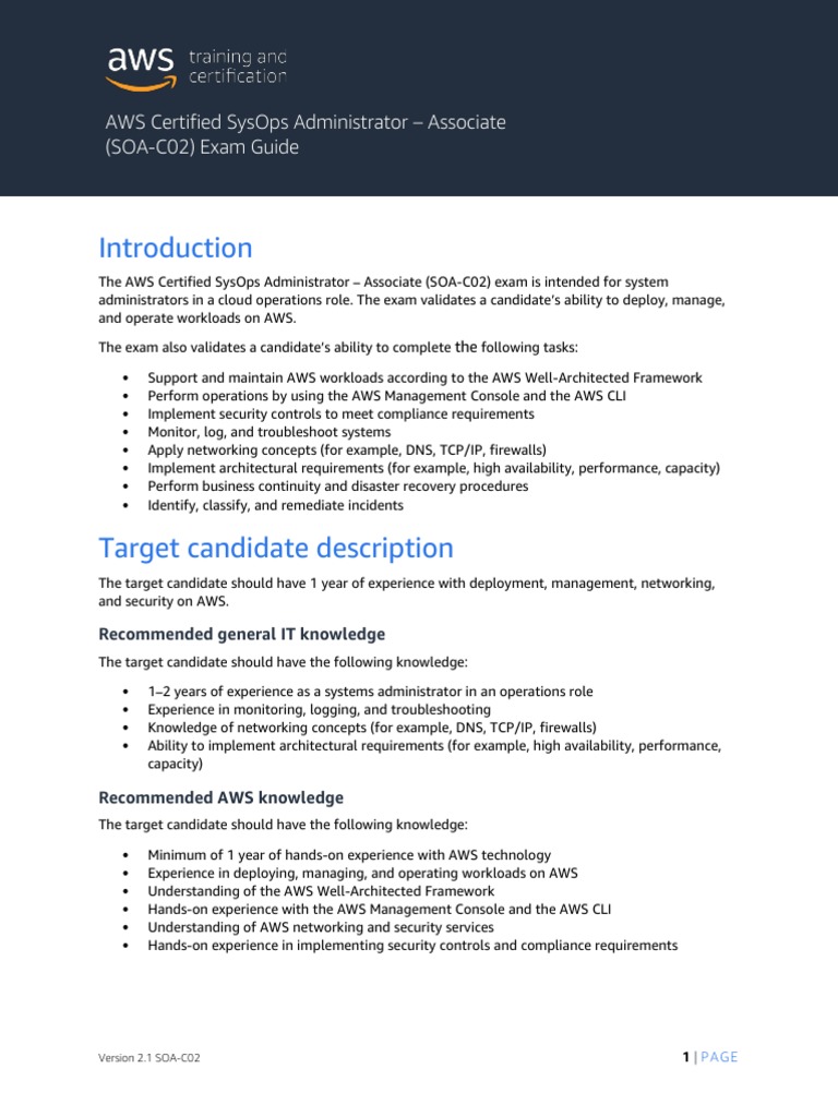 AWS Certified SysOps Administrator Associate - Exam Guide | PDF ...