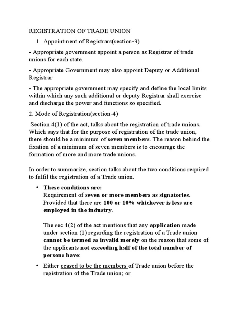 Registration of Trade Union Notes | PDF | Domain Name Registrar | Trade ...