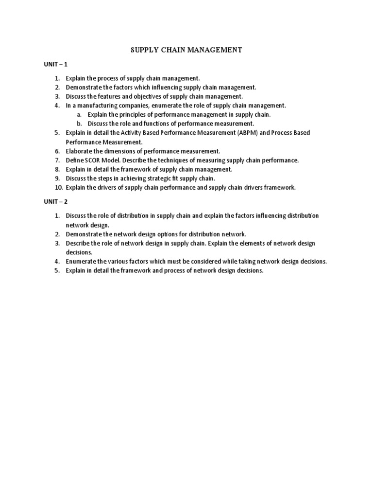 Supply Chain Management - 16 Marks Questions | PDF
