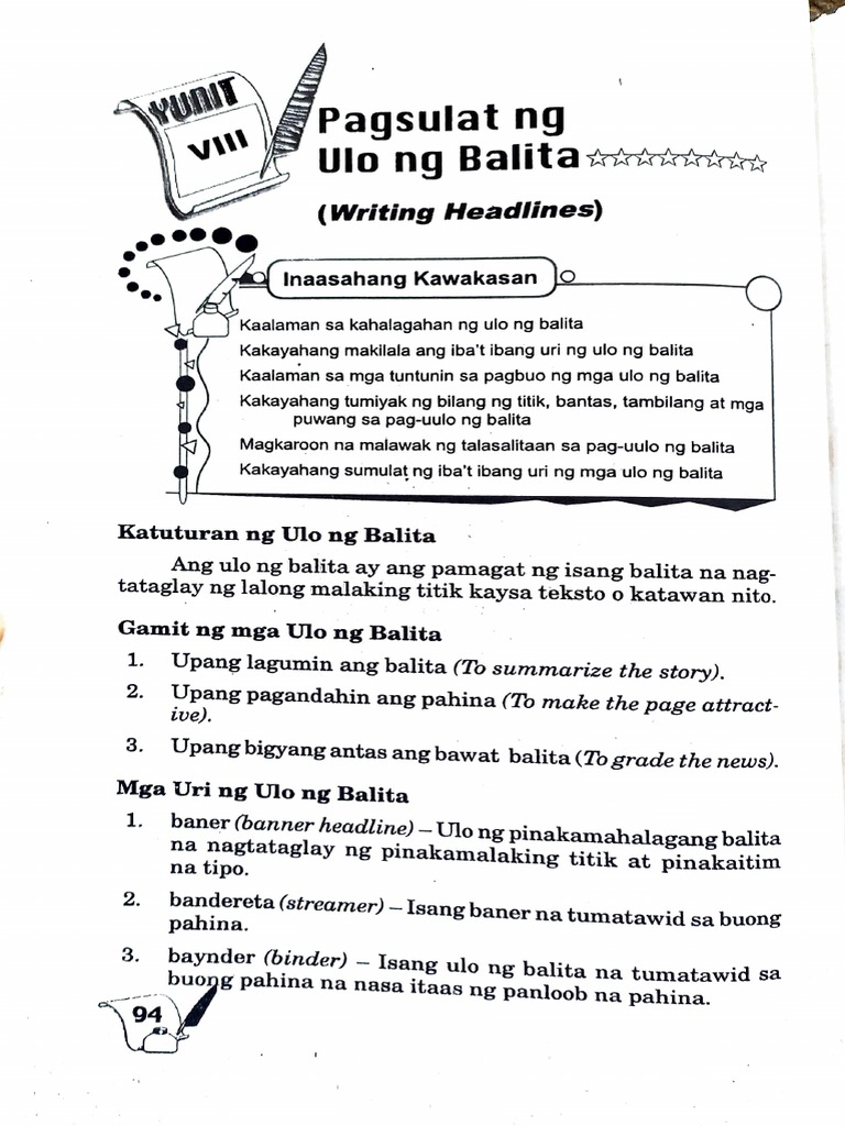 Yunit 8 Pagsulat ng Ulo ng Balita.pdf | PDF